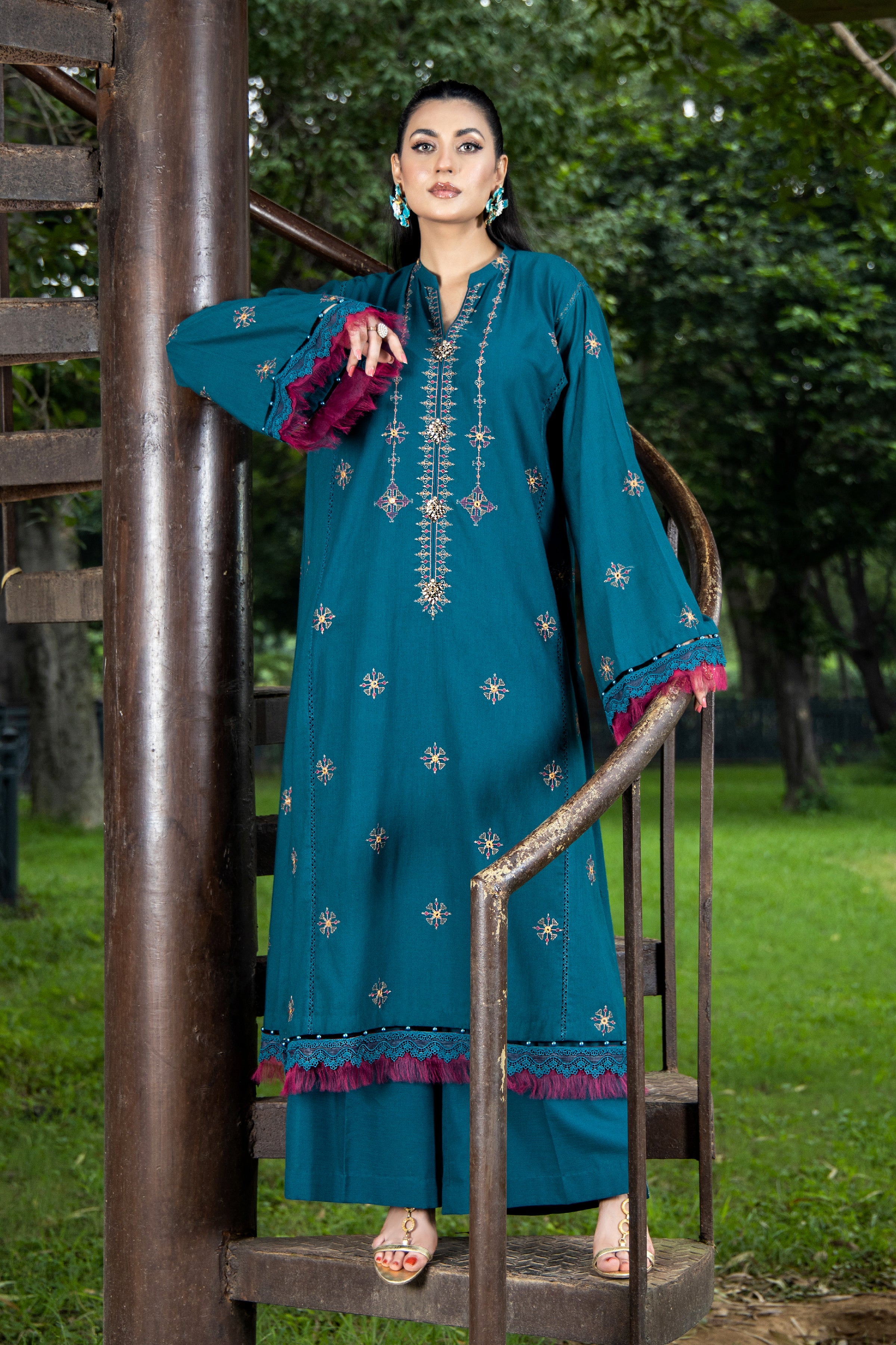 EMBROIDERED & SHEESHA WORK SLUB KHADDAR 2 PCS (UNSTITCHED) – The Fabric ...